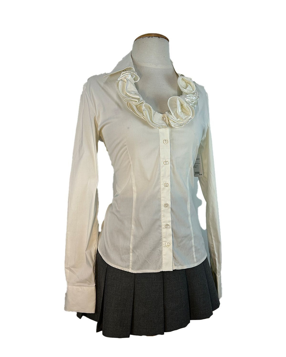 Exetera Ruffle Collar Top Size 1 Ivory – Front and Company